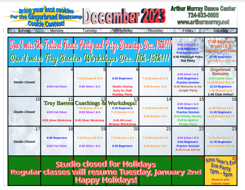 Calendar | Dance Lessons For Adults | Arthur Murray Dance Studio in Wexford